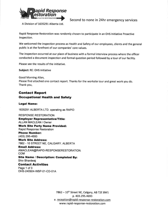OHS - Rapid Response Restoration